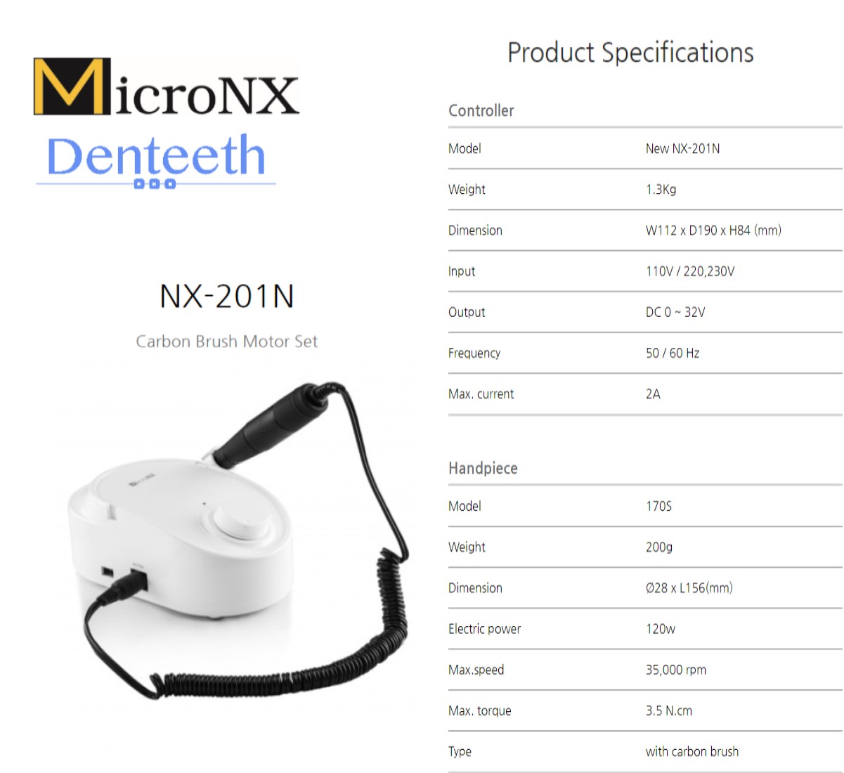 Denteeth | Kit Micromotor Laboratorio 35K Analogo MICRO NX